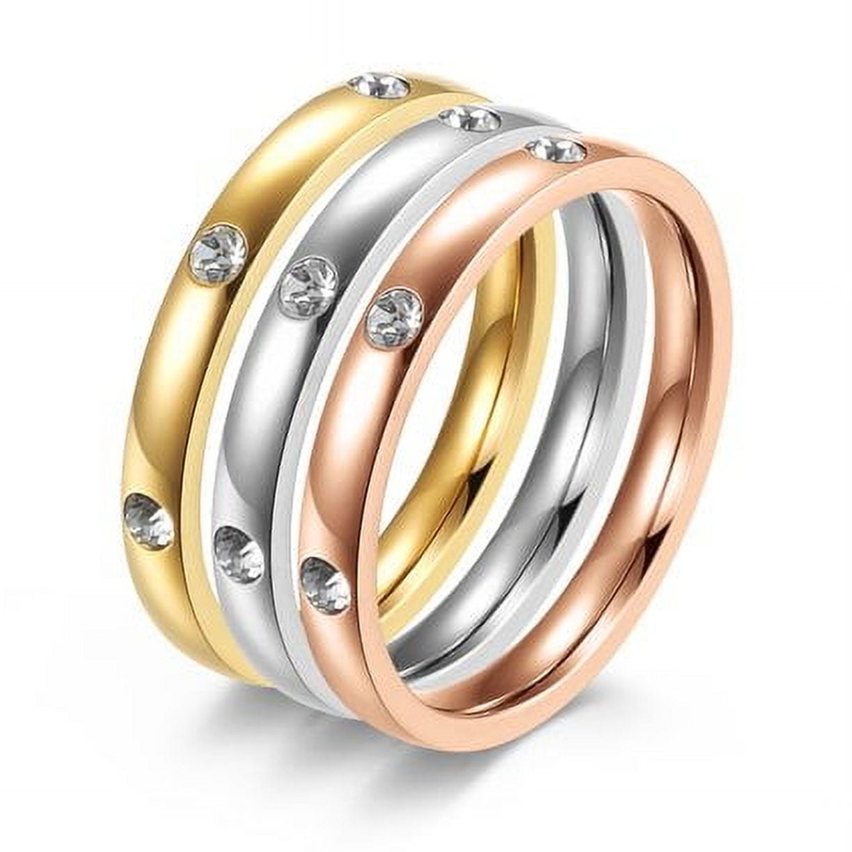 Jupiter Cubic Zirconia Stacking Ring, Set of 3 Tri Color Stackable ...