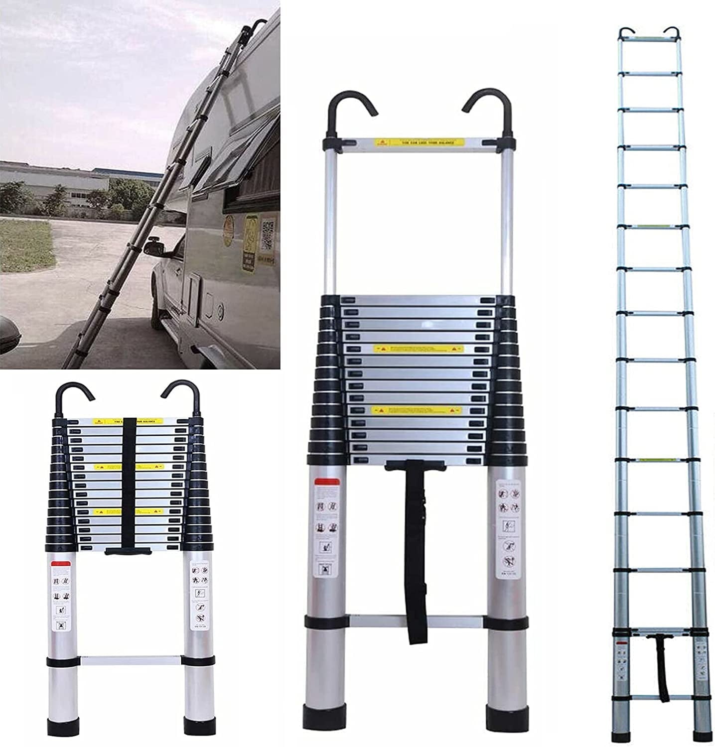 20FT Telescoping Extendable Ladder with Detachable Hooks, Aluminum Loft ...