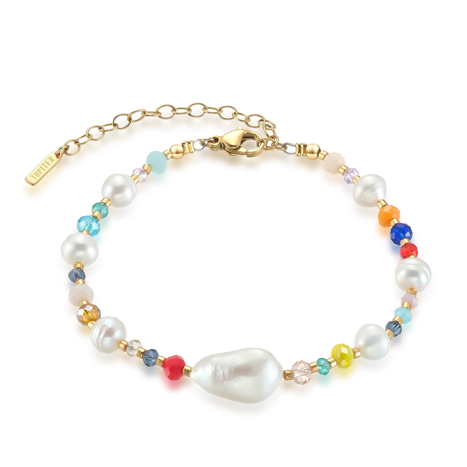 Jupiter Natural Pearl & Mixed Color Bead Bracelet, 14K Gold Plated ...