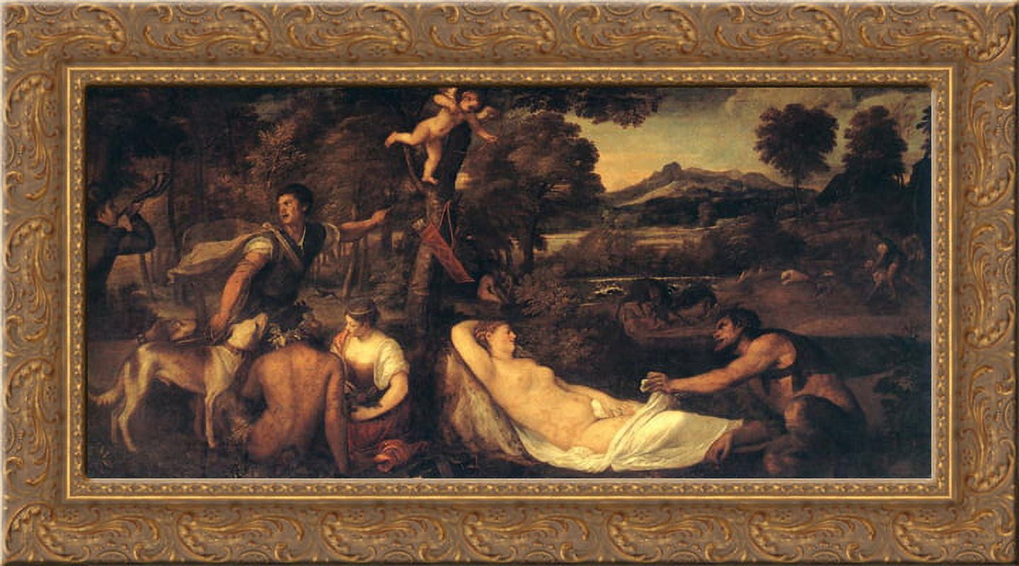 Jupiter and Anthiope (Pardo Venus) 24x14 Gold Ornate Wood Framed Canvas Art by Titian - Walmart.com