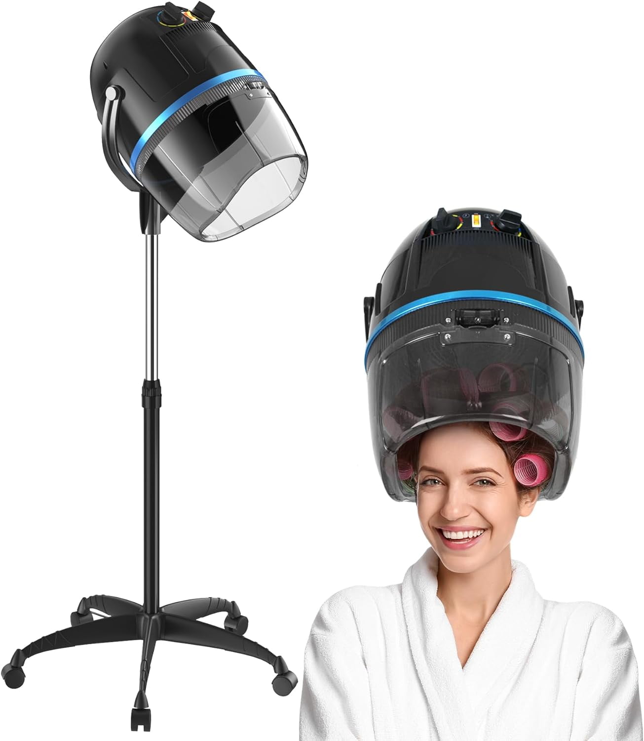 JupiterForce Professional Adjustable Hooded Hair Dryer 1300W Stand Up Bonnet Hair Dryer with ...