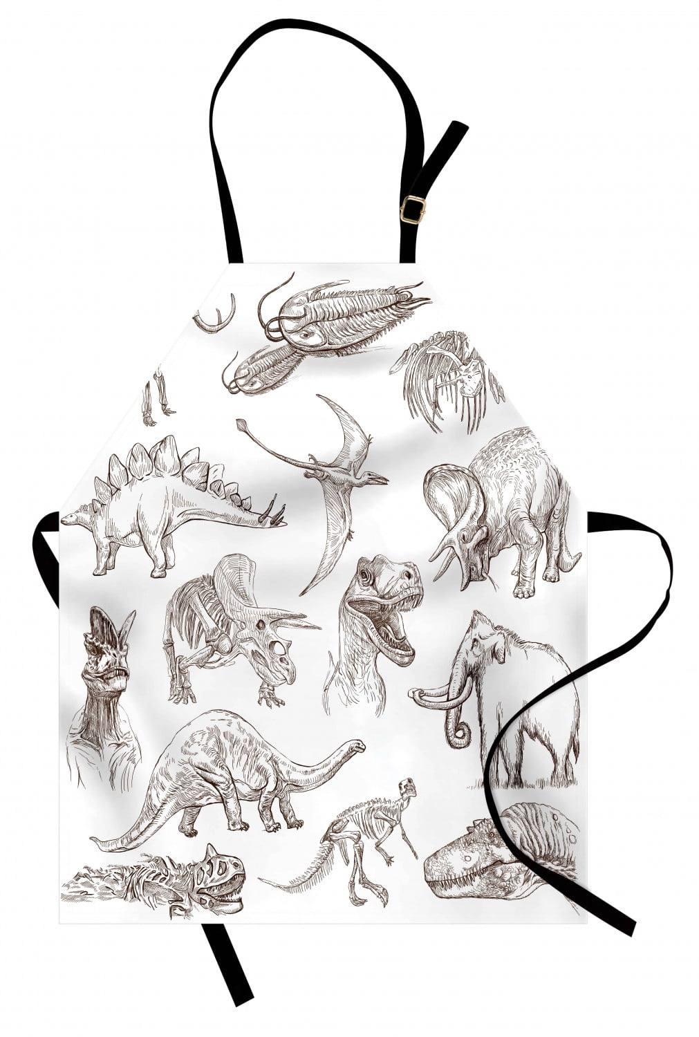 Jurassic Apron Collection of Various Dinosaurs Illustrations Skeleton ...