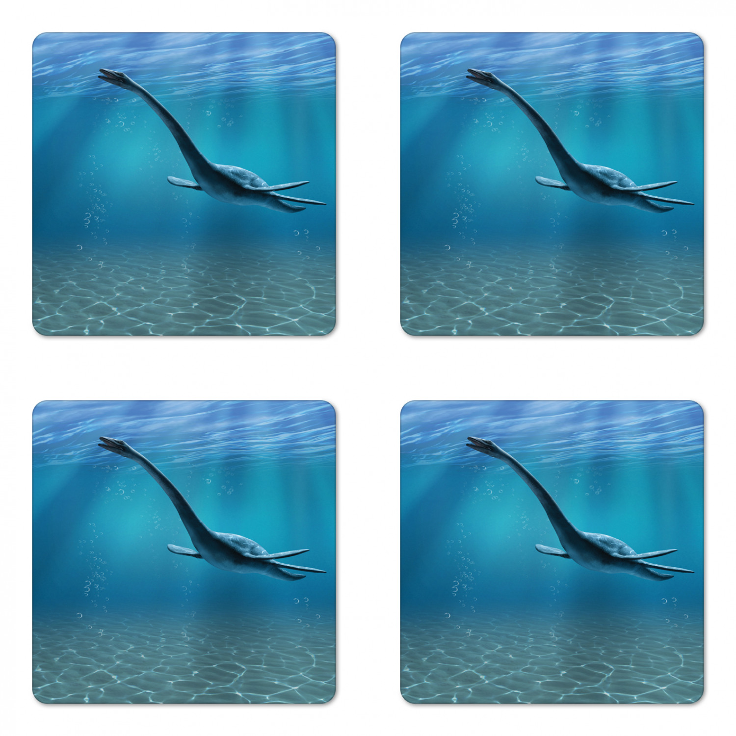 Jurassic Coaster Set of 4, Aquatic Dinosaur the Elasmosaurus Lived ...