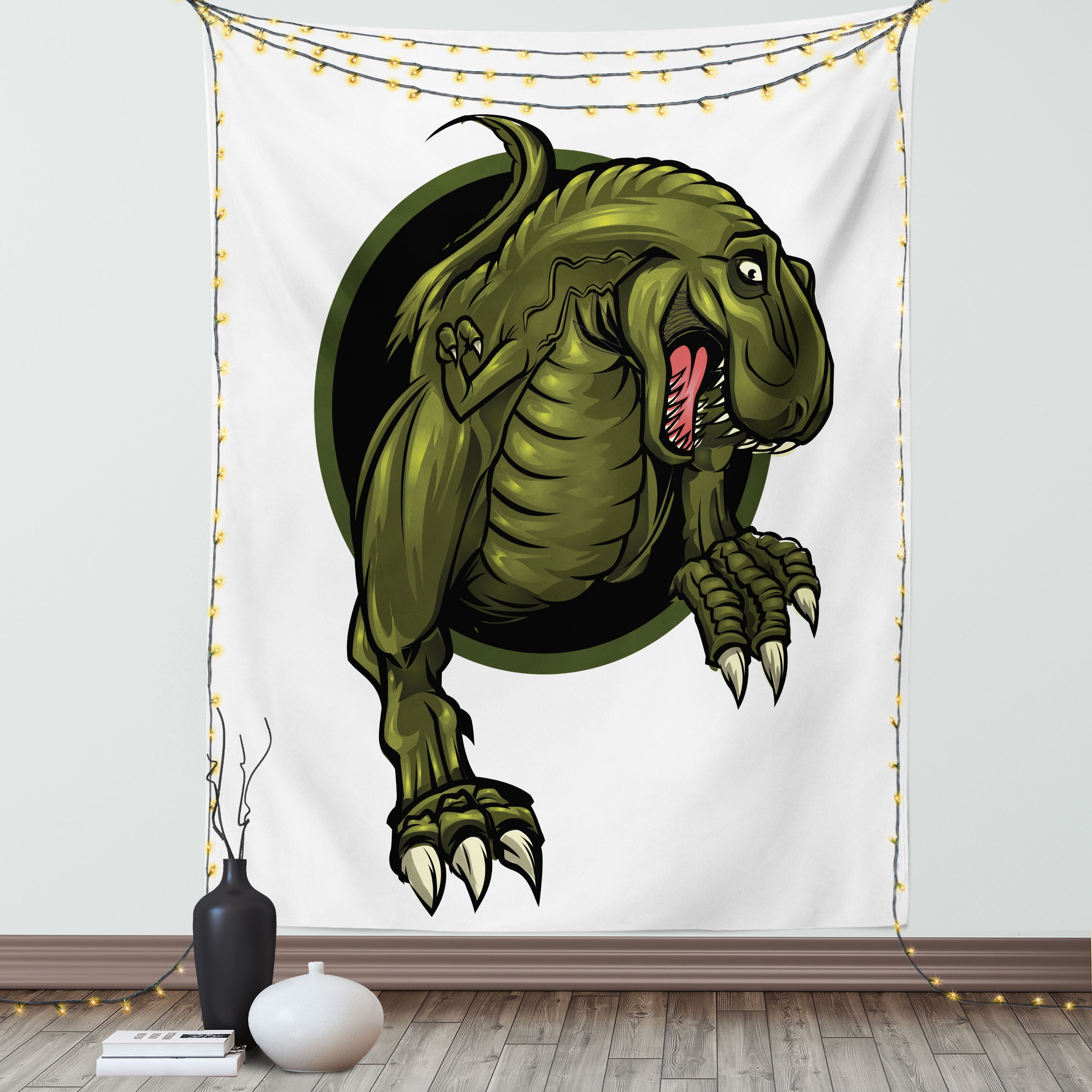 Jurassic Decor Wall Hanging Tapestry, Roaring T-rex mascot ancient ...