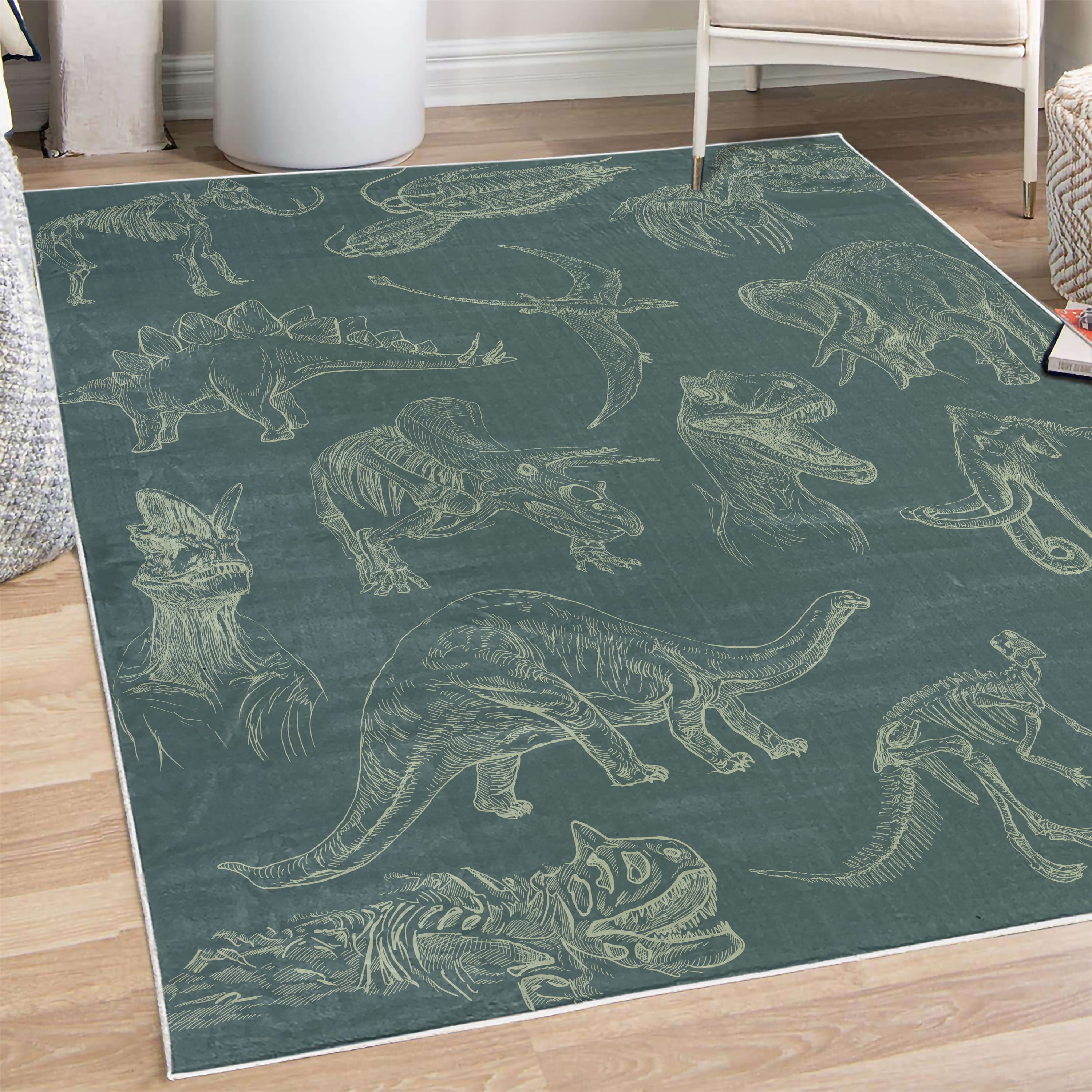 Jurassic Decorative Rug, Arrangement of Various Dinosaurs Illustrations ...