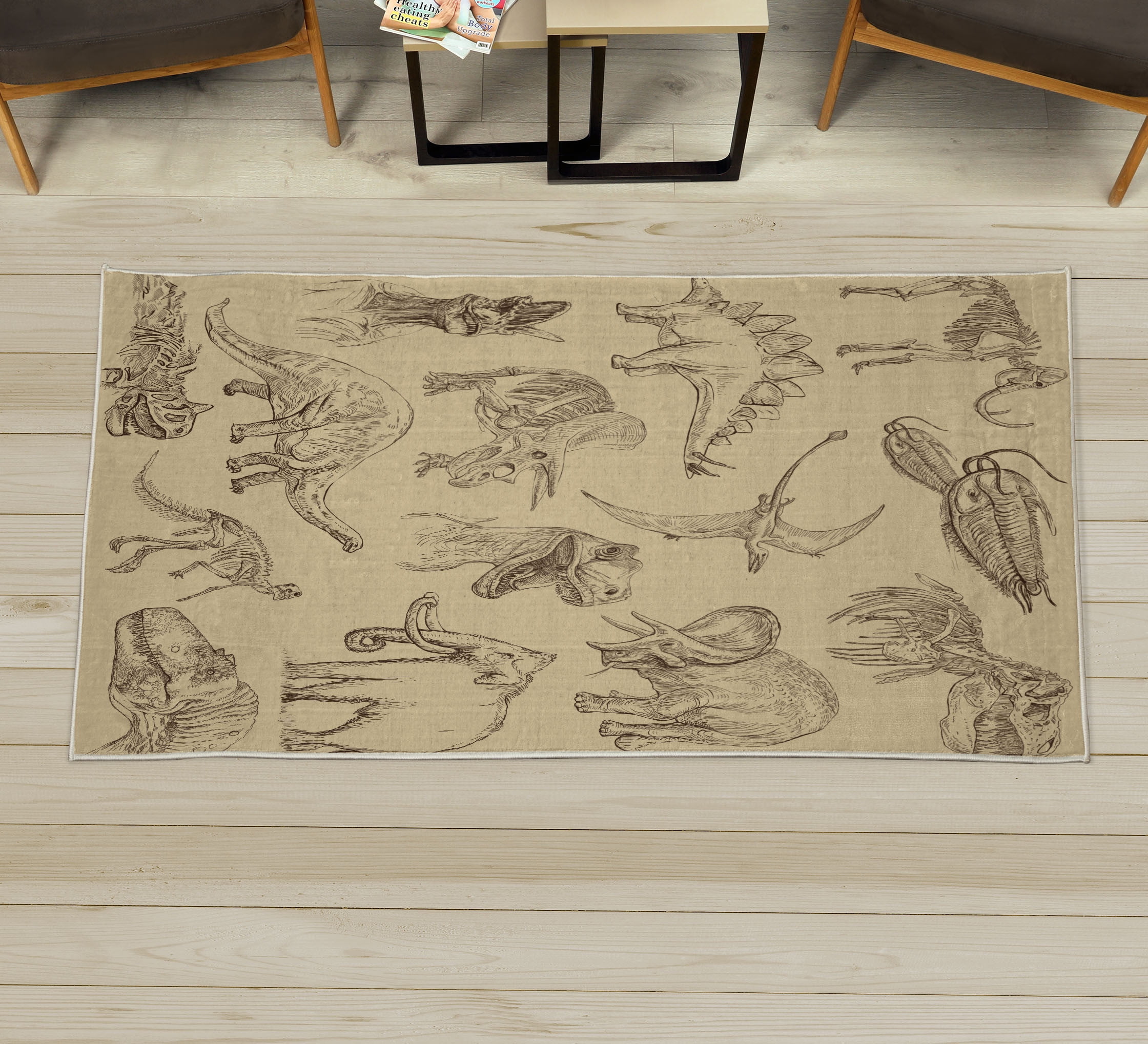 Jurassic Decorative Rug, Arrangement of Various Dinosaurs Illustrations ...