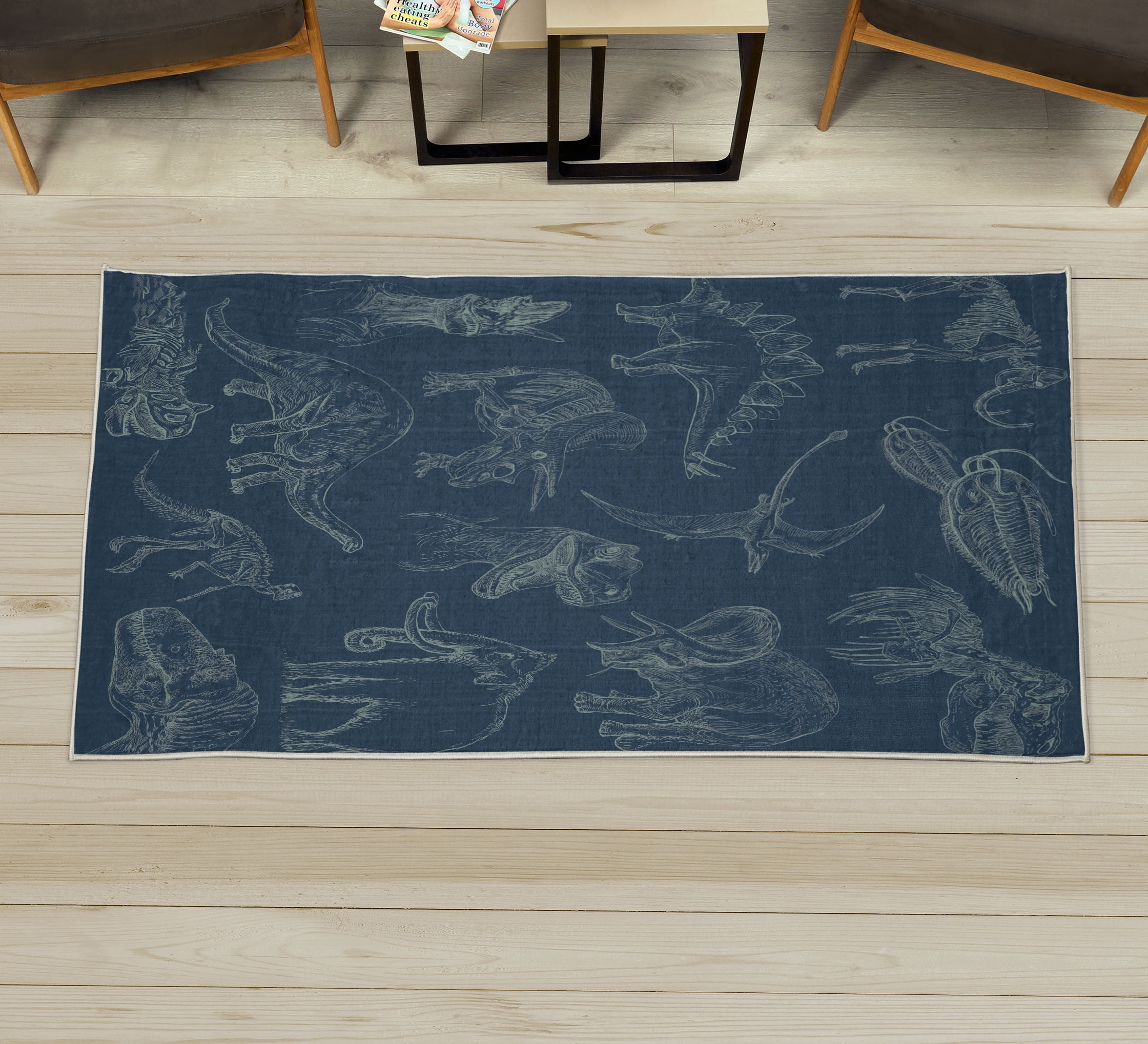 Jurassic Decorative Rug, Arrangement of Various Dinosaurs Illustrations ...