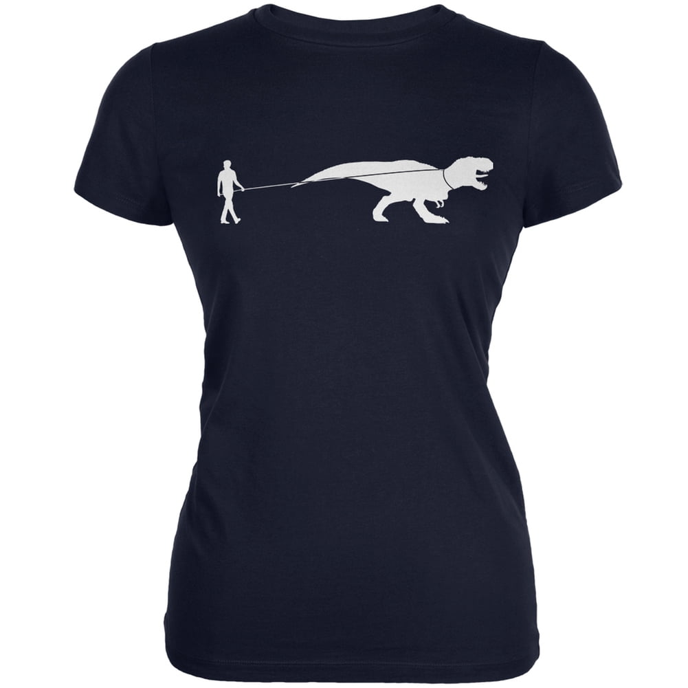 Jurassic - Dinosaur T-Rex On A Leash Navy Juniors Soft T-Shirt - Small ...