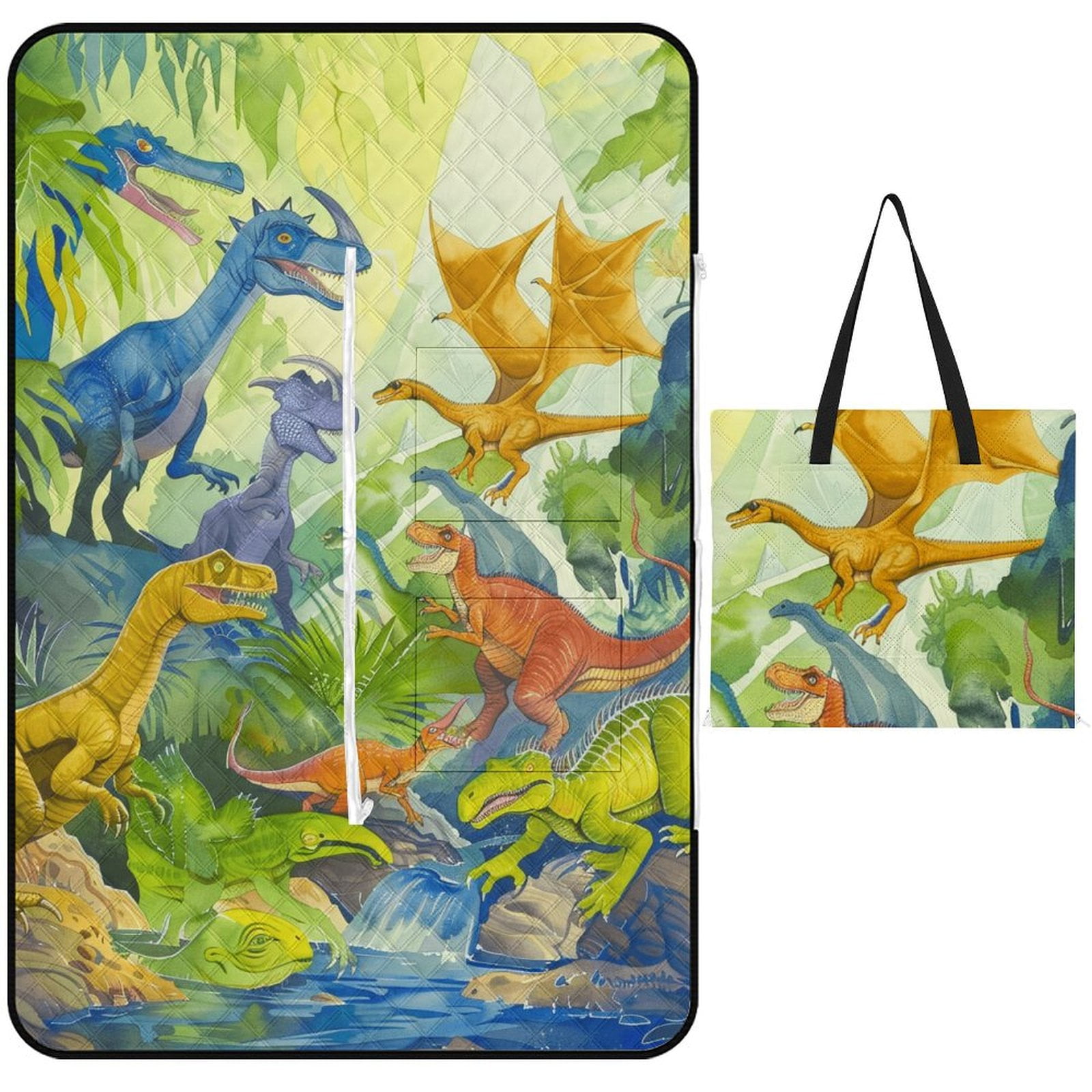 Jurassic Dinosaur Waterproof Picnic Blanket with Foldable Zipper ...