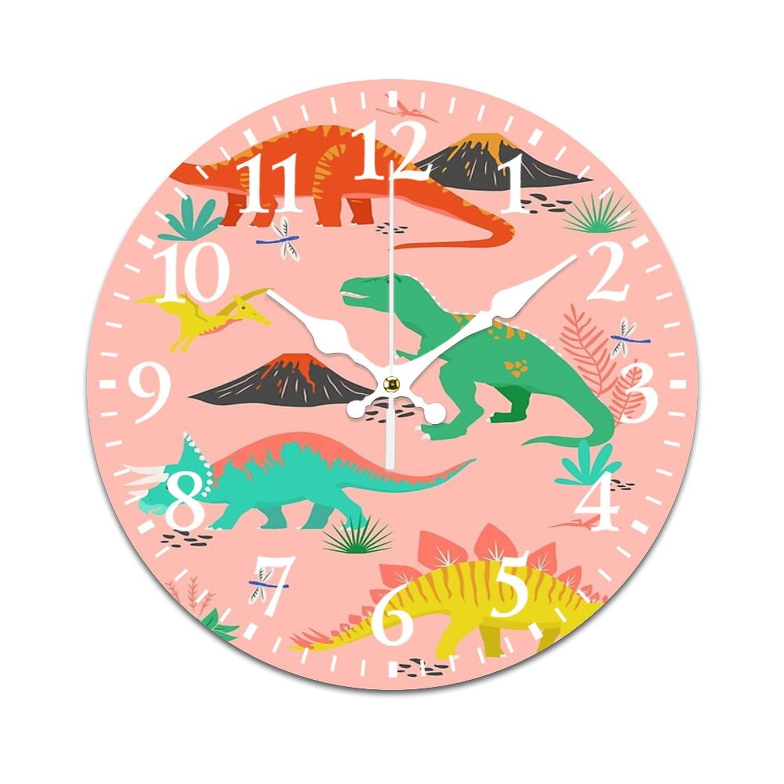 Jurassic Dinosaurs in Pink Wall Clock Modern Design Clocks Wall Hanging ...