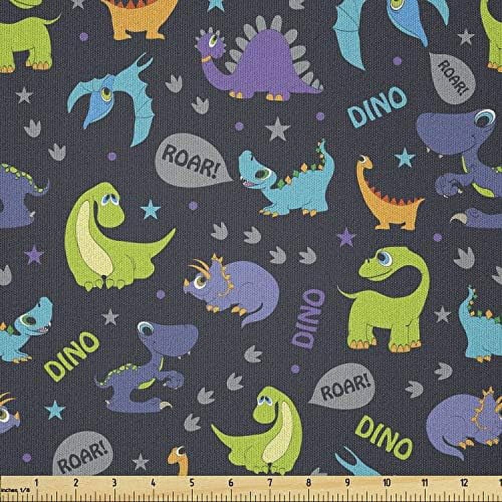 Jurassic Fabric by The Yard, Cartoon Dinosaurs with Expressions Roar ...
