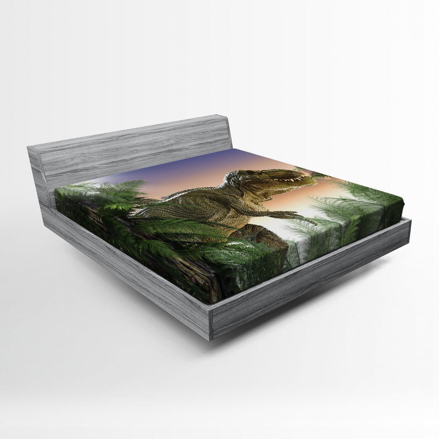 Jurassic Fitted Sheet, Dinosaur in the Jungle Trees Forest Nature Woods ...
