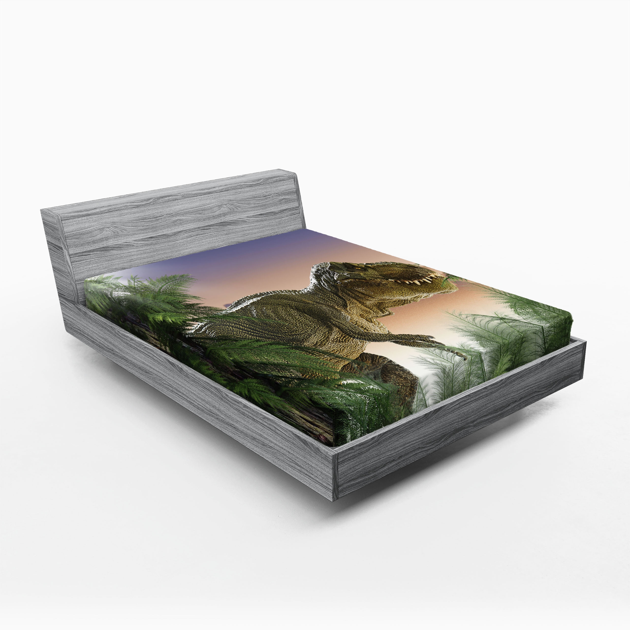 Jurassic Fitted Sheet, Dinosaur in the Jungle Trees Forest Nature Woods ...