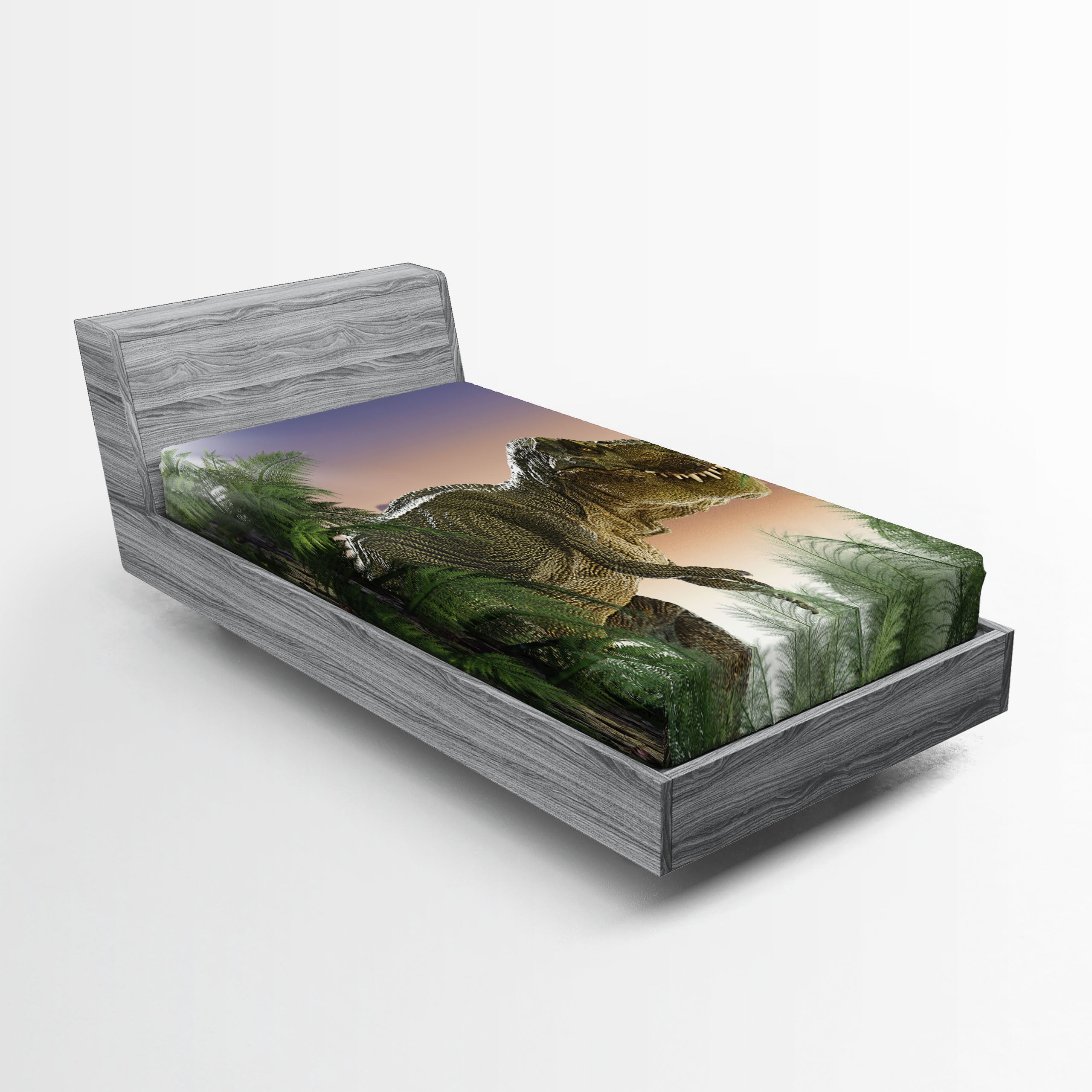 Jurassic Fitted Sheet, Dinosaur in the Jungle Trees Forest Nature Woods ...