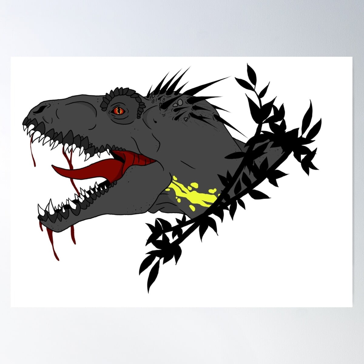 Jurassic Indoraptor Floral Profile Poster Wall Art, Modern Wall Decor ...