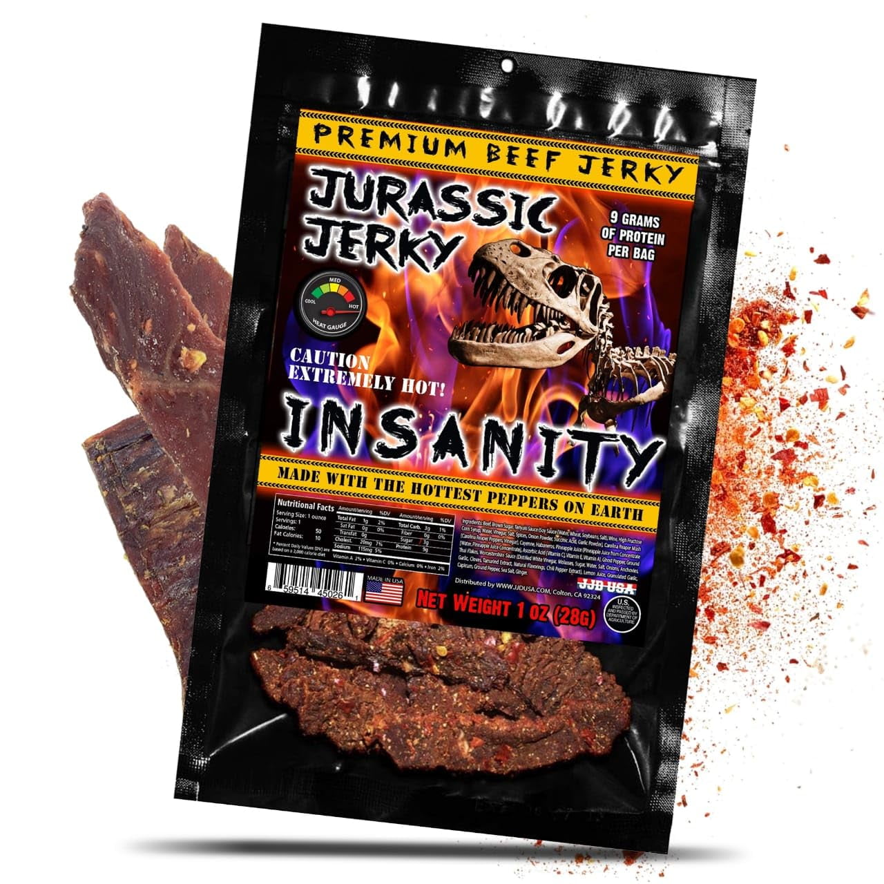 Jurassic Jerky Insanity Beef IRF13 Jerky - made with the Ghost, Habanero & Carolina Reaper the ...