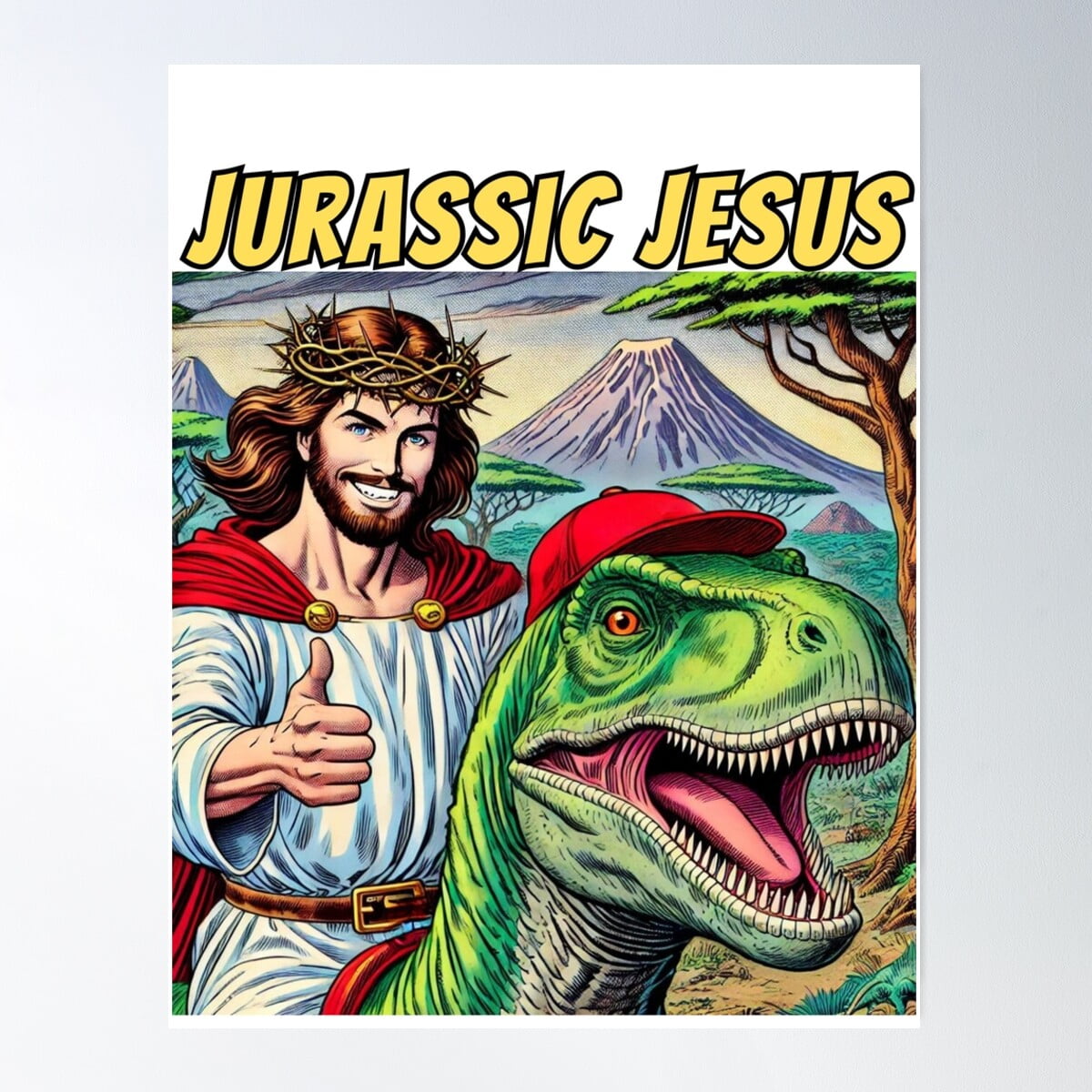 Jurassic Jesus Riding T-Rex Dinosaur Poster Wall Art, Modern Wall Decor ...