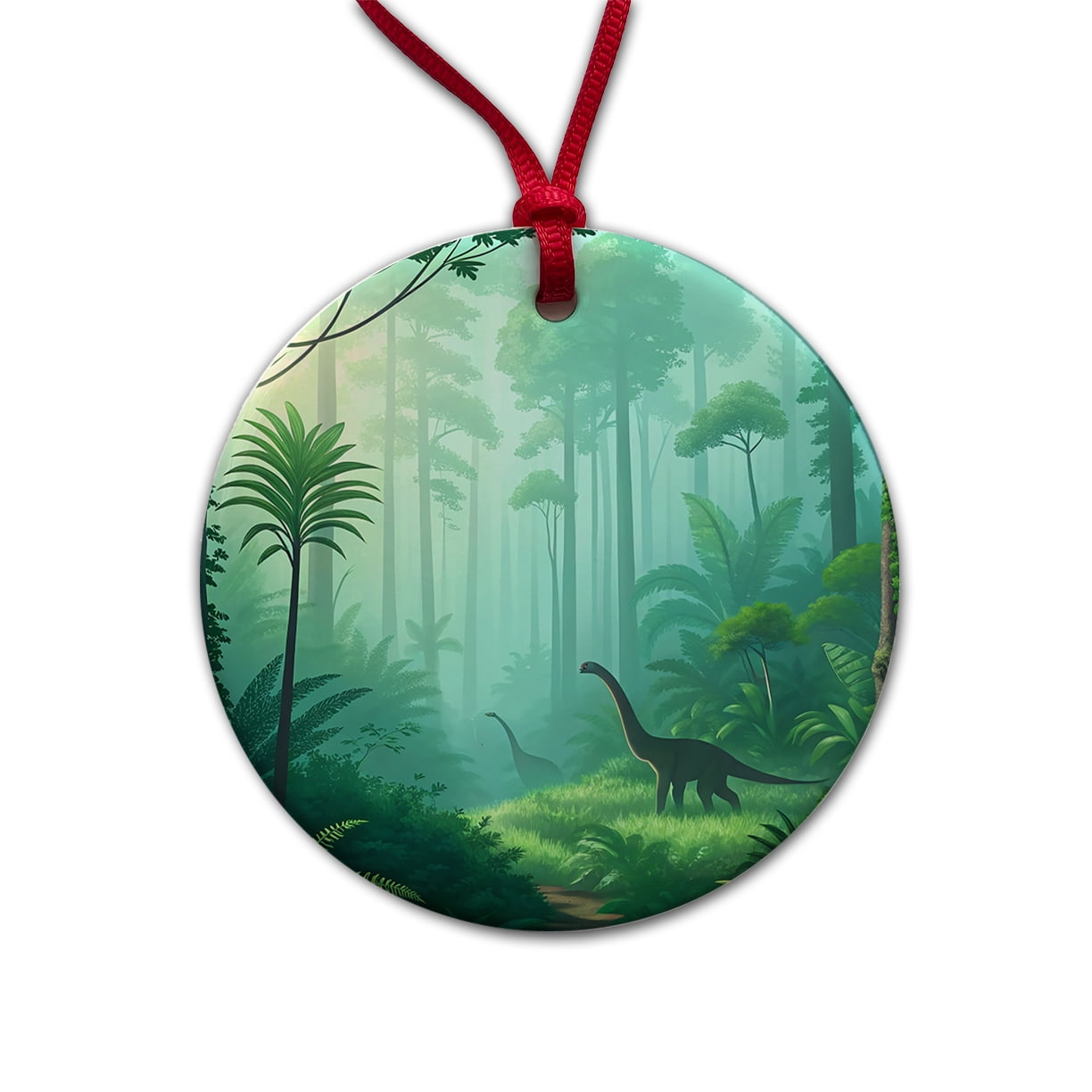 Jurassic Jungle Dinosaurs Christmas Tree Holiday Round Ceramic Ornament ...