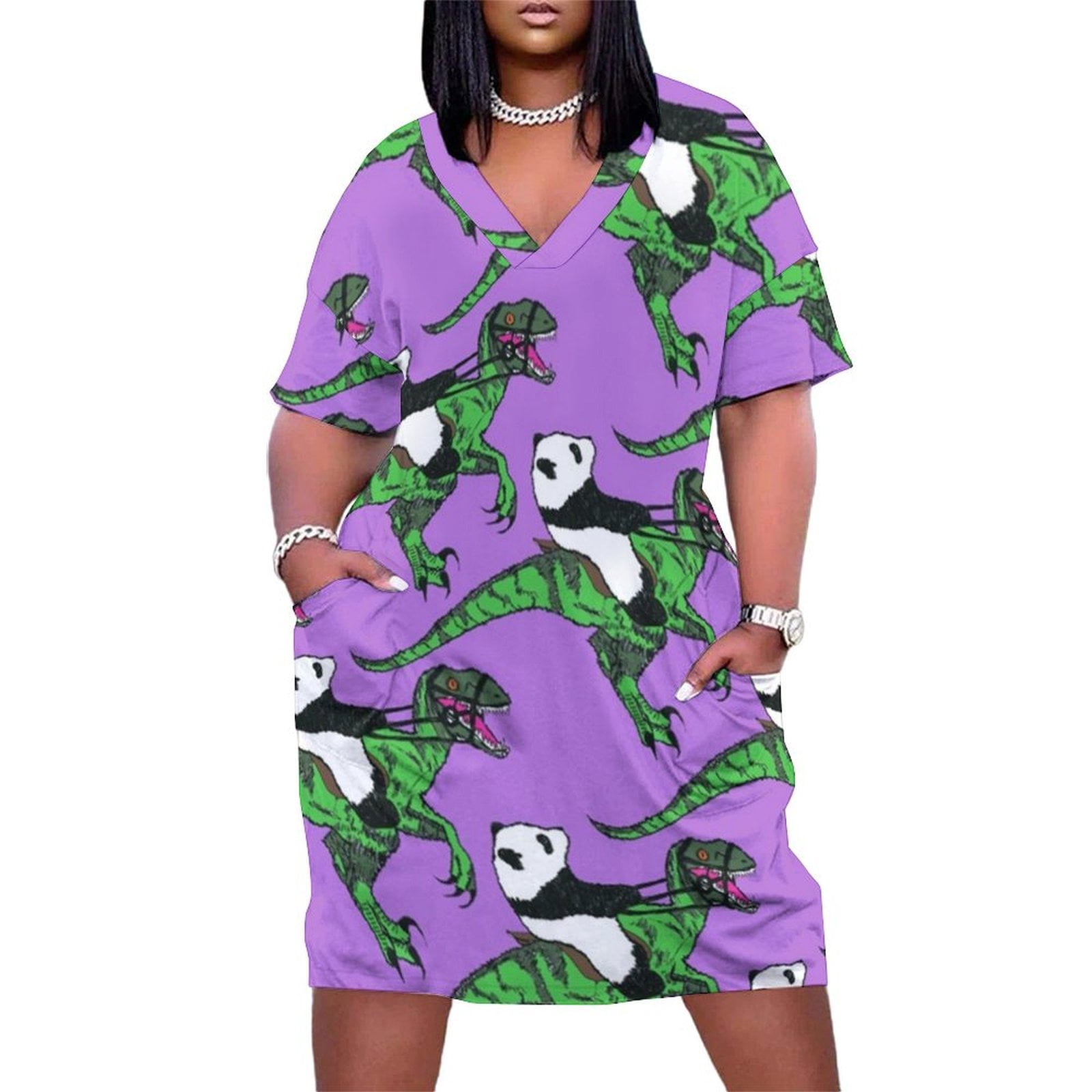 Jurassic Panda Logo Print Loose Pocket Dress dress Evening dresses ...