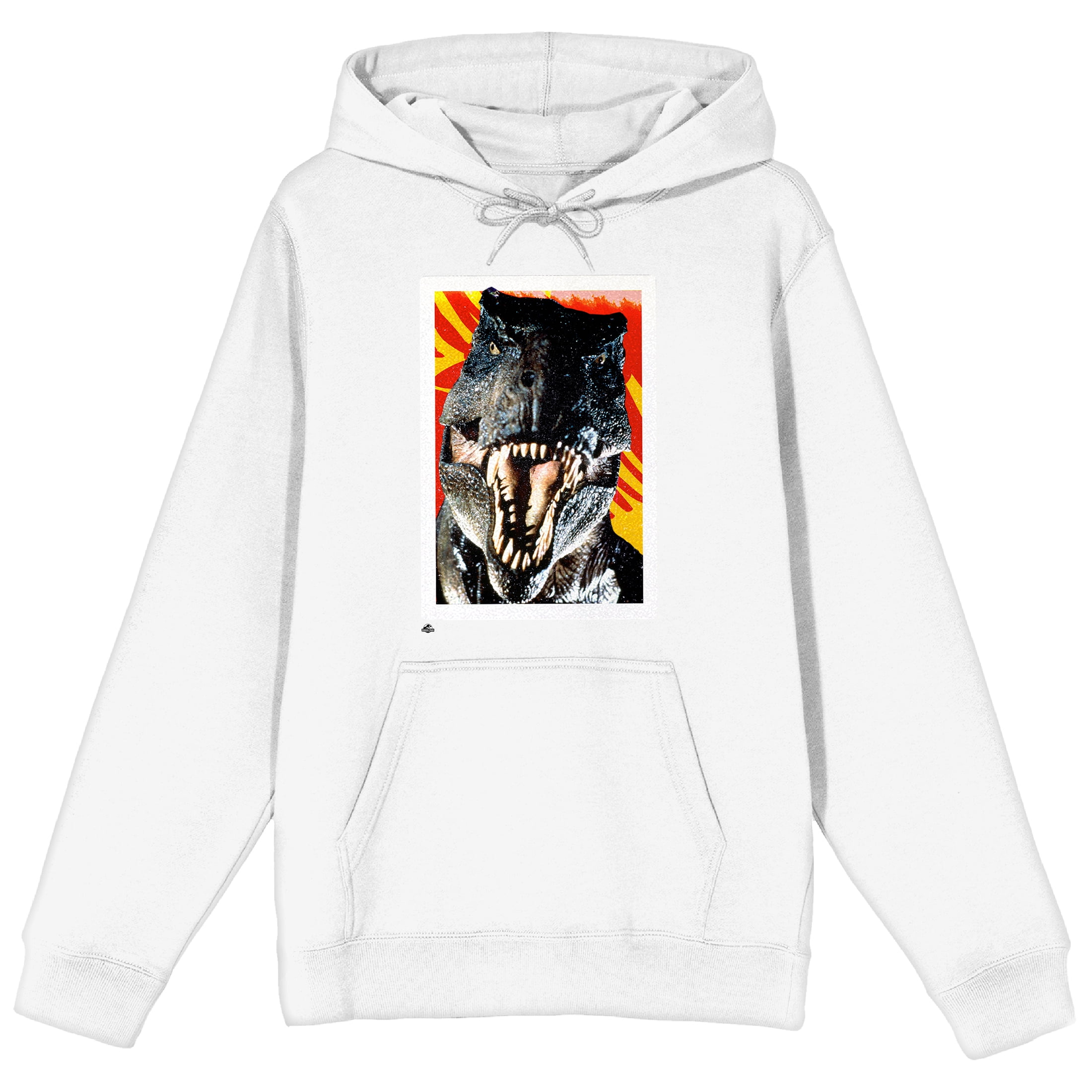 Jurassic Park Close-Up T-rex Adult White Long Sleeve Hooded Sweatshirt ...