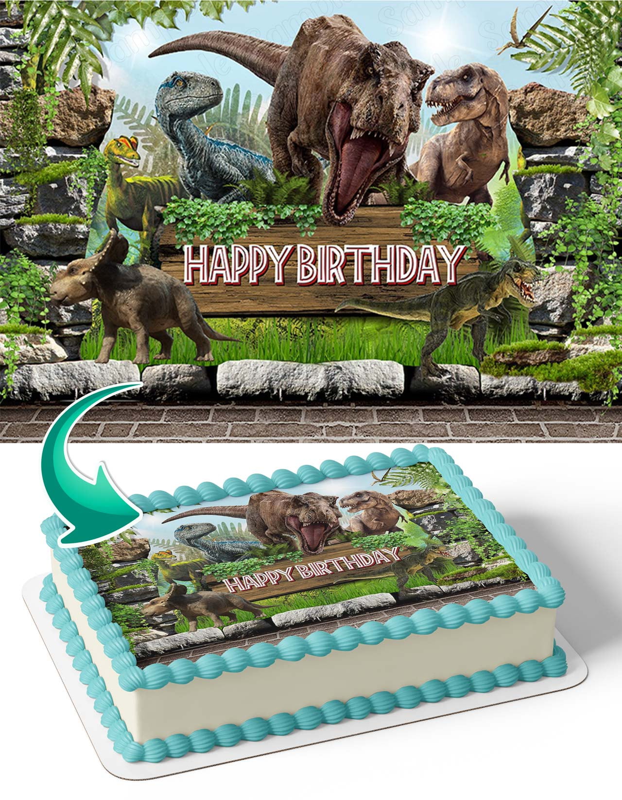 Jurassic Park Dinosaur Trex Kids Edible Image Cake Topper Personalized ...