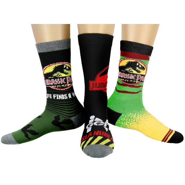 Jurassic Park Mens' Dinosaur Amusement Island-Inspired Adult Crew Socks ...