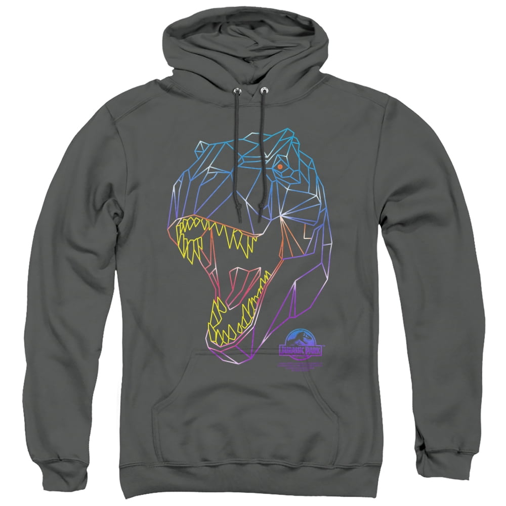 Jurassic Park Neon T-Rex Unisex Adult Pull-Over Hoodie, Charcoal, Large ...