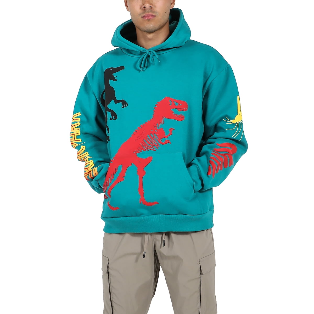 Jurassic Park Puff Print Dinosaur Art Adult Teal Long Sleeve Hooded ...