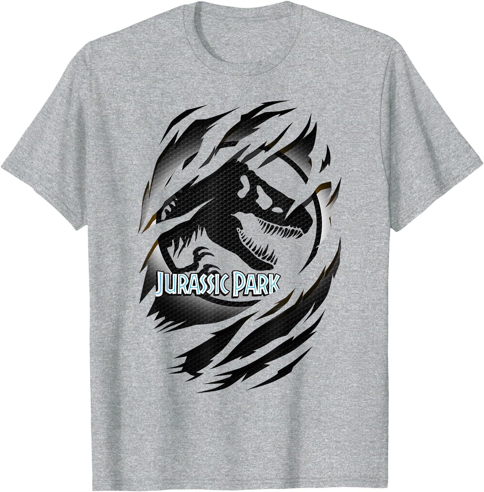 Jurassic Park Slashed White Glow T-Rex Logo Graphic T-Shirt,Sport Grey ...