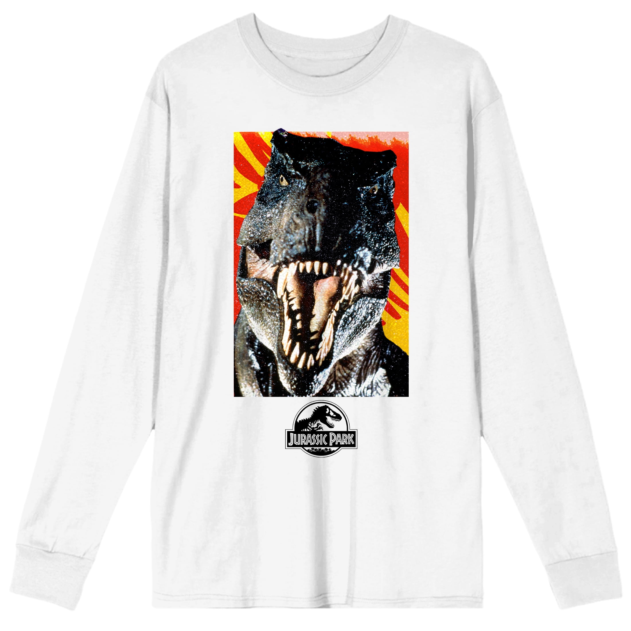 Jurassic Park T-Rex Crew Neck Long Sleeve White Adult Tee-Large ...