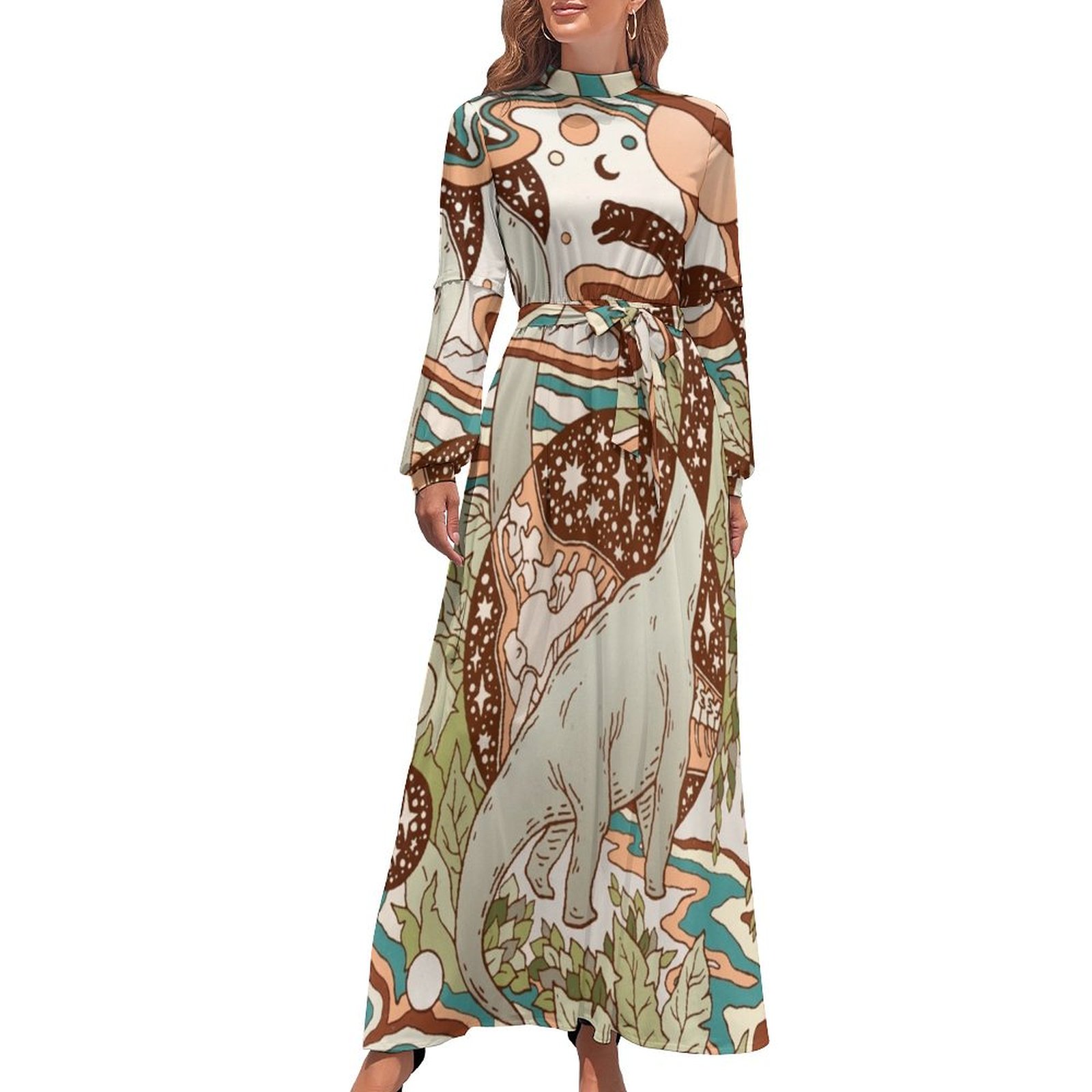 Jurassic Portal Retro Palette Dinosaur Science Fiction Art Long Dress ...