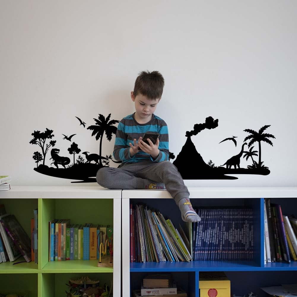 Jurassic Wall Stickers Dinosaur and Volcano Vinyl Wall Decals Living ...