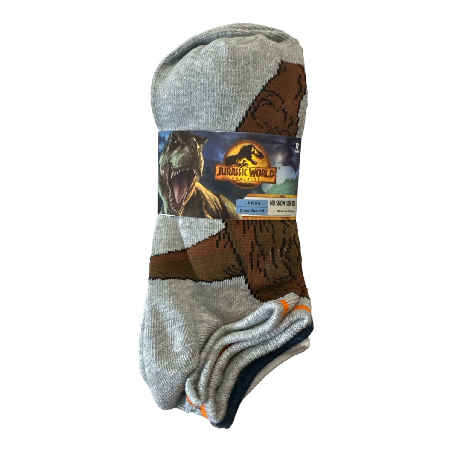 Jurassic World Boy's 12 Pairs Graphic Print No Show Socks (L (4-8 ...