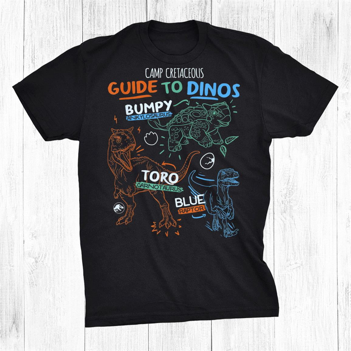 Jurassic World Camp Cretaceous Guide To Dinos Line Art Shirt Gift Black ...