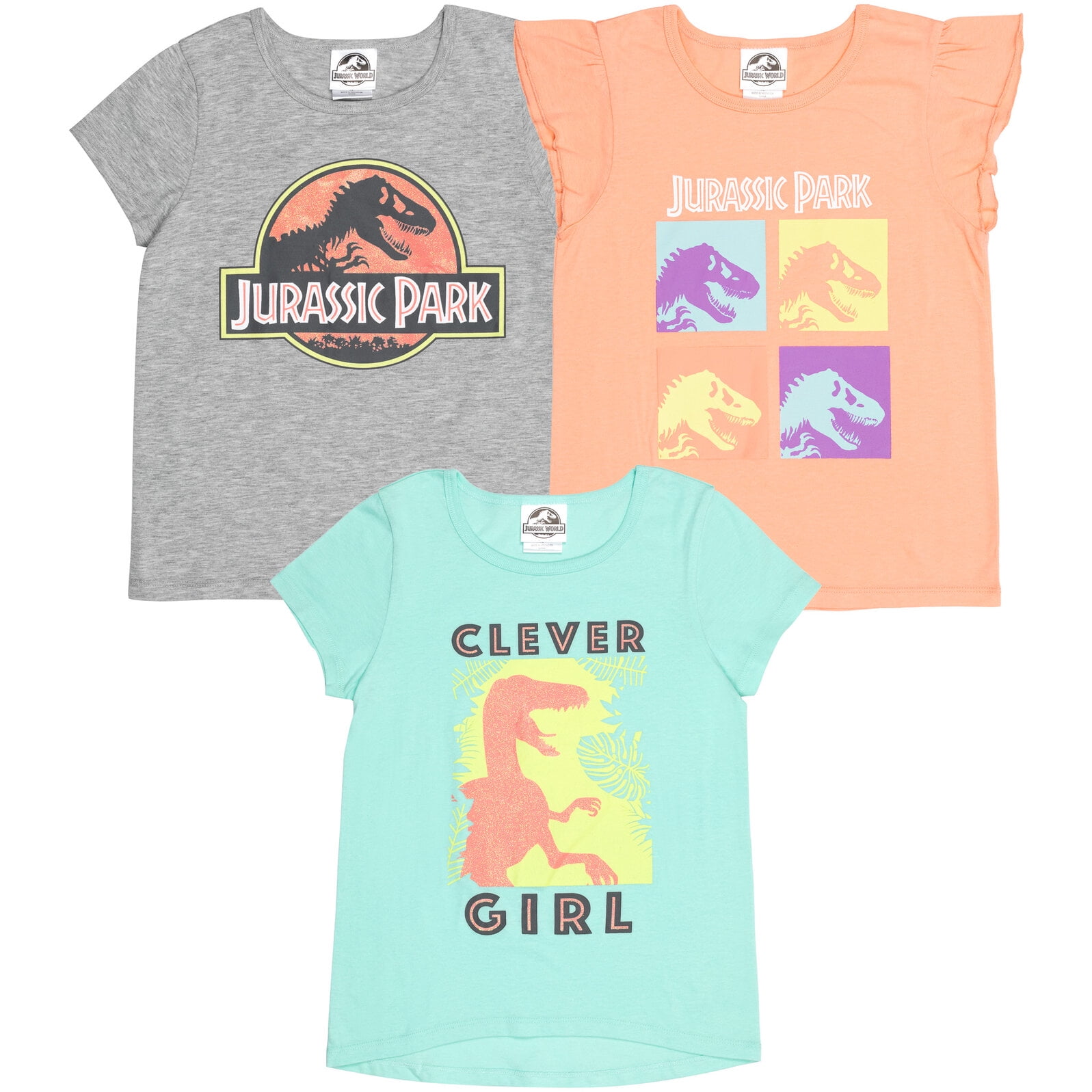Jurassic World Dinosaur Blue T-Rex Big Girls 3 Pack T-Shirts Little Kid ...