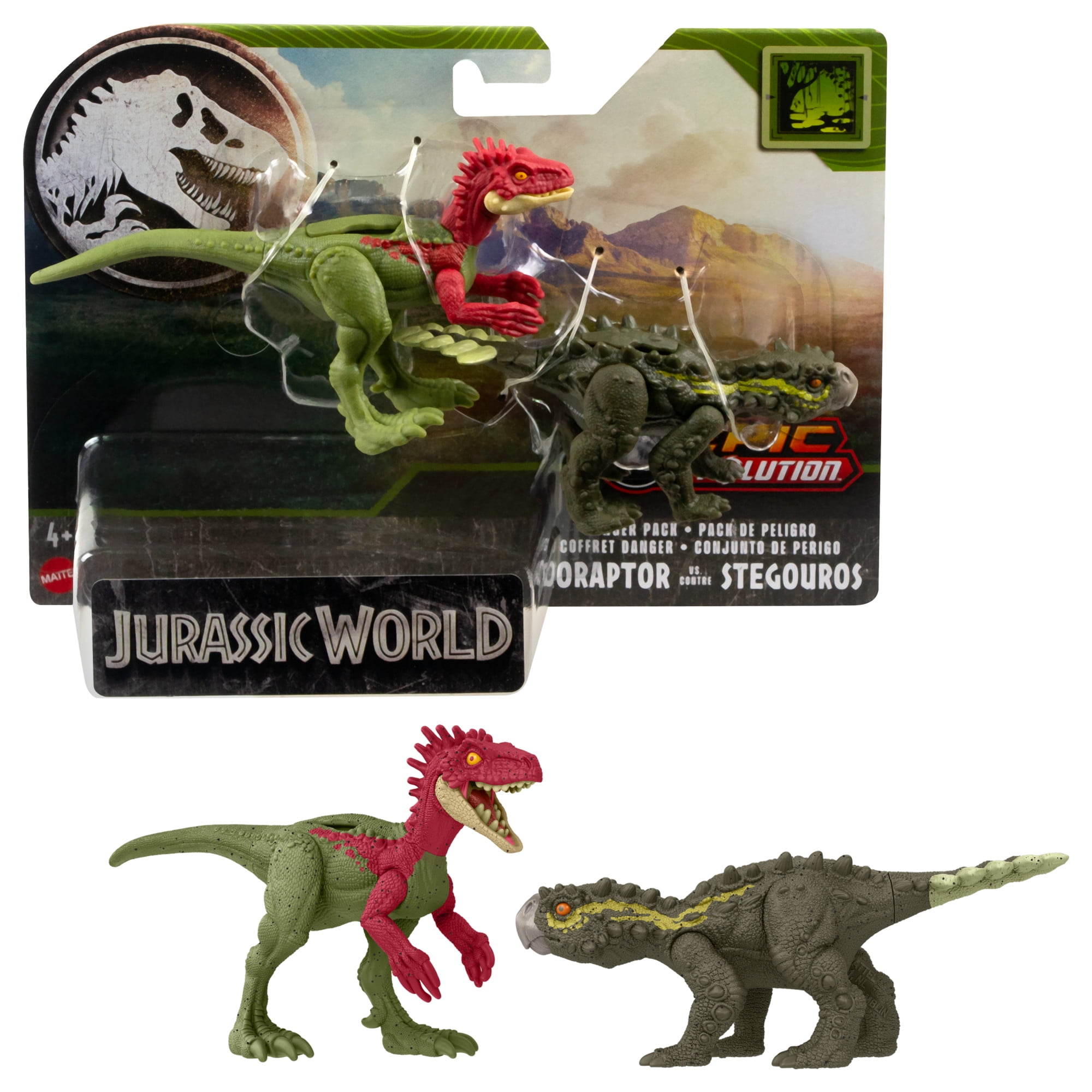Jurassic World Dinosaur Danger Pack Eoraptor vs Stegorous Action Figure ...