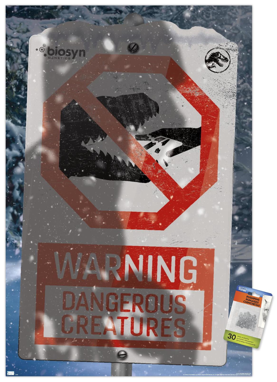 Jurassic World: Dominion - Warning Sign Logo Wall Poster with Pushpins ...