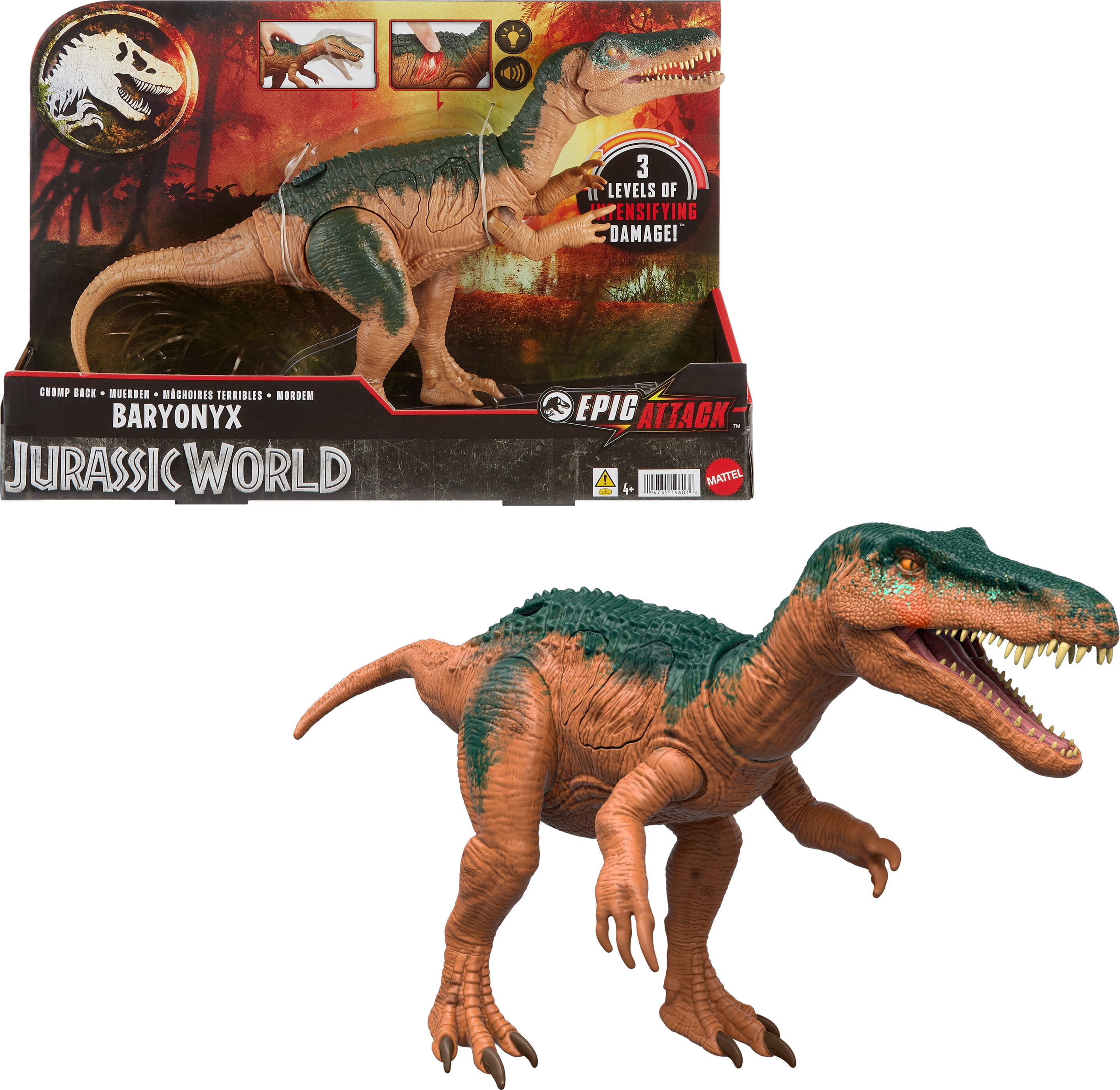 Jurassic World Epic Attack Baryonyx Dinosaur Toy Figure, Double Damage ...