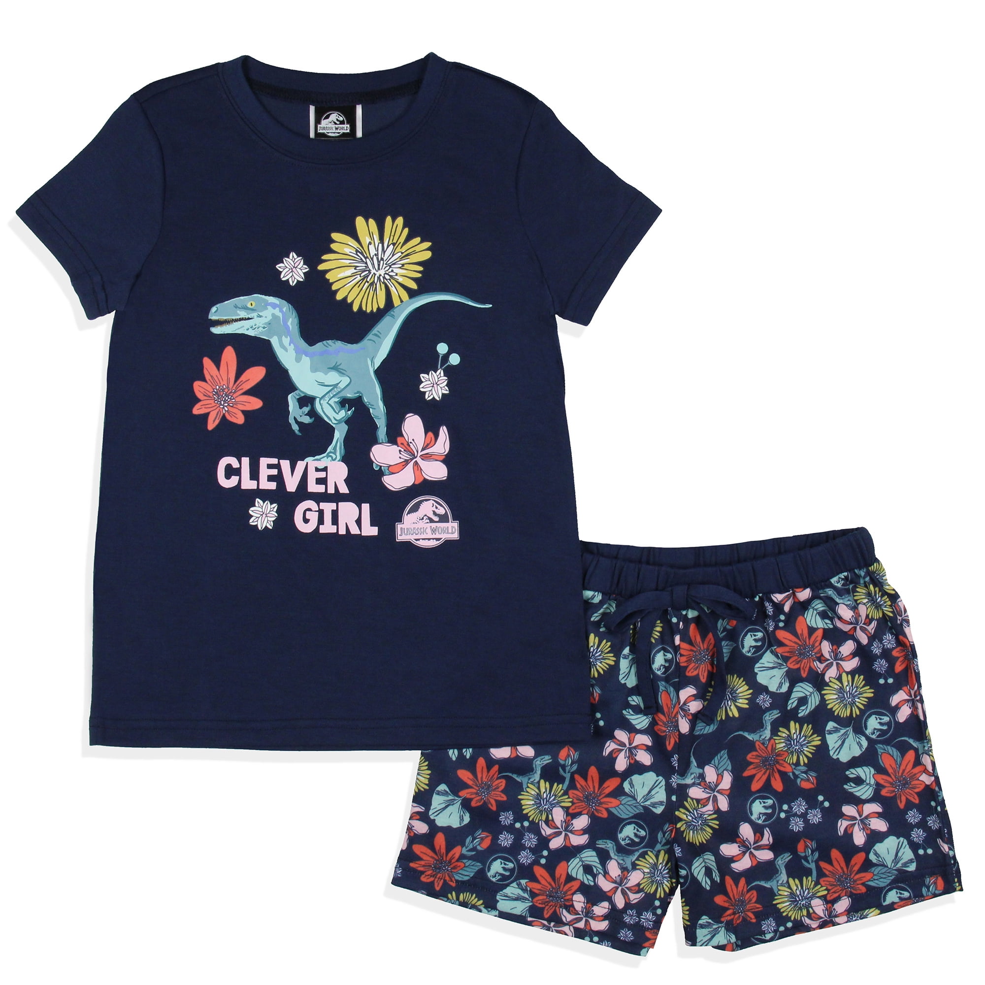 Jurassic World Girls' Movie Film Clever Girl Sleep Pajama Set Shorts ...