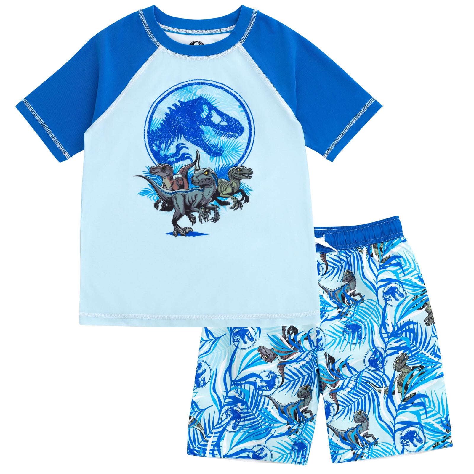 Jurassic World Jurassic Park Blue T-Rex UPF 50+ Rash Guard and Swim Trunks Outfit Set Little Kid ...