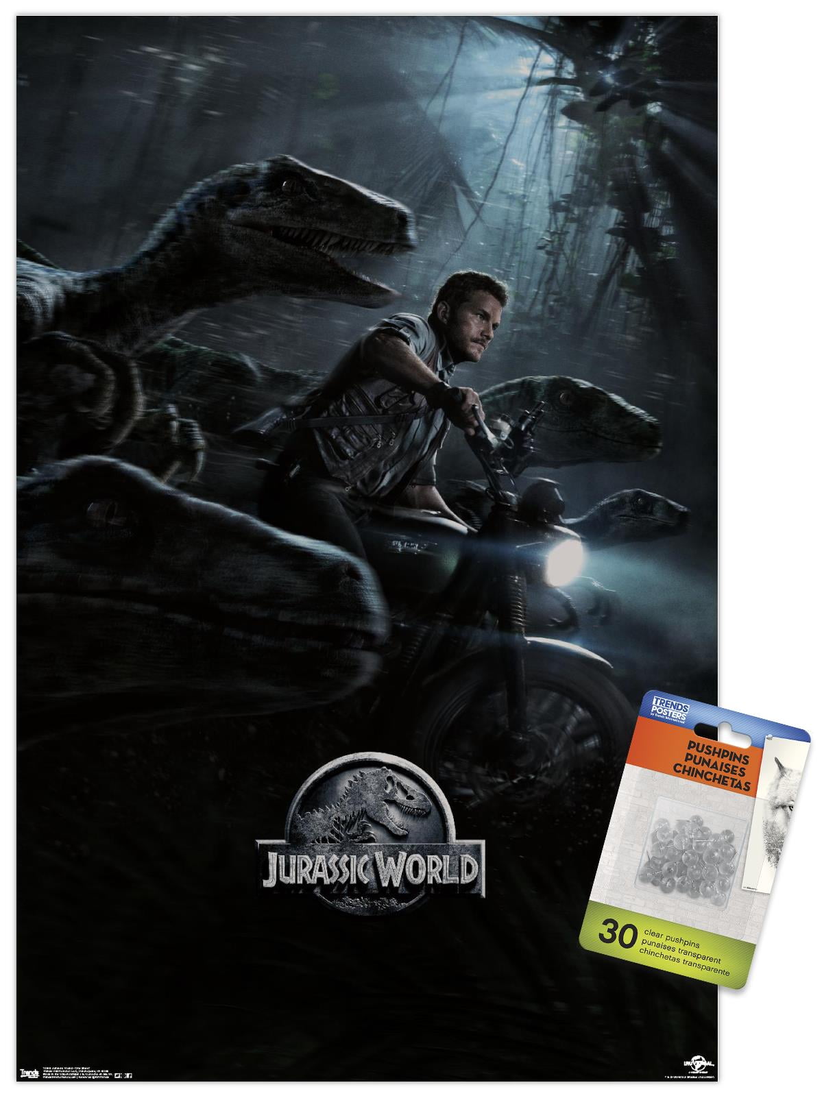 Jurassic World - One Sheet Wall Poster with Push Pins, 14.725" x 22.375 ...