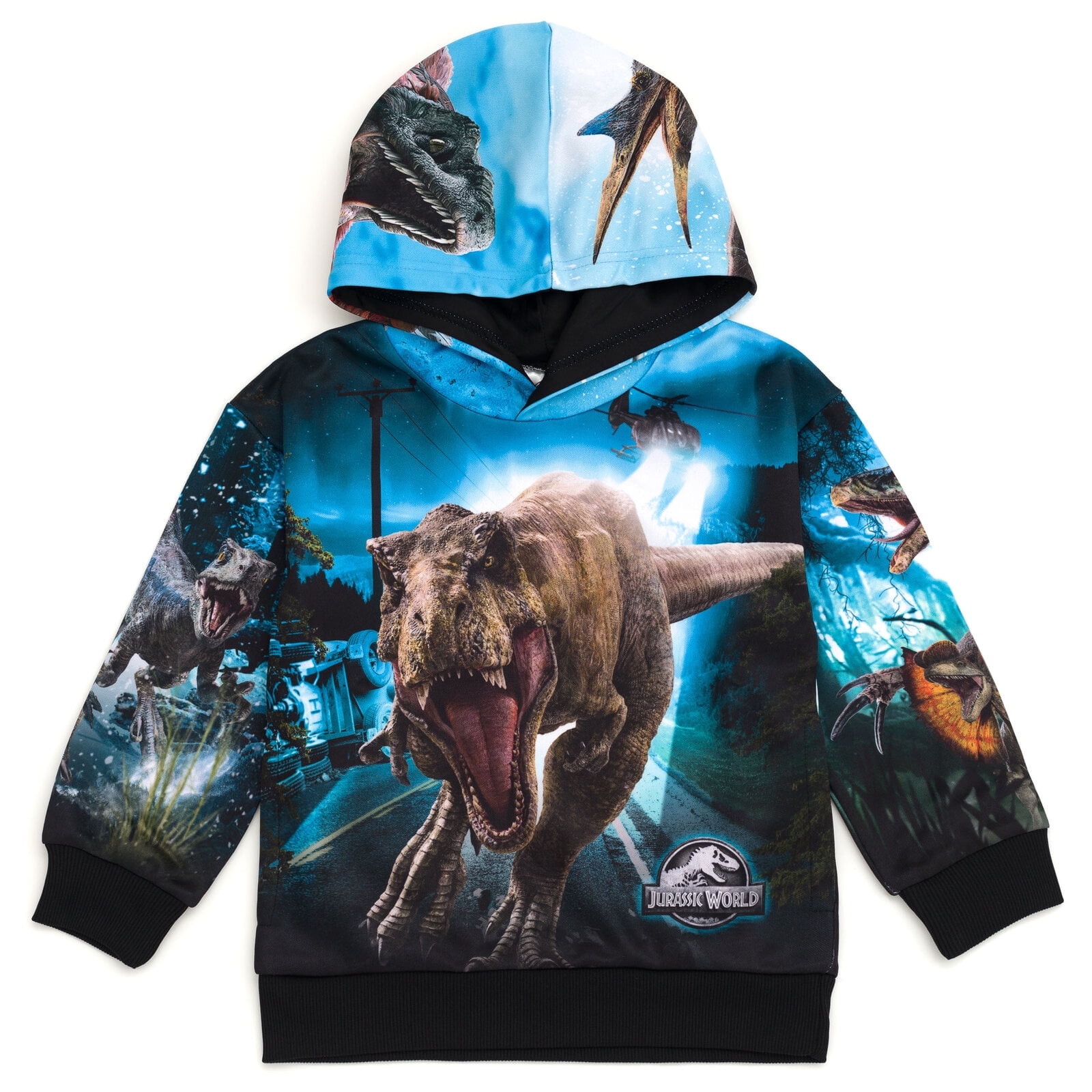 Jurassic World Park Blue T-Rex Little Boys Fleece Pullover Hoodie Tie ...