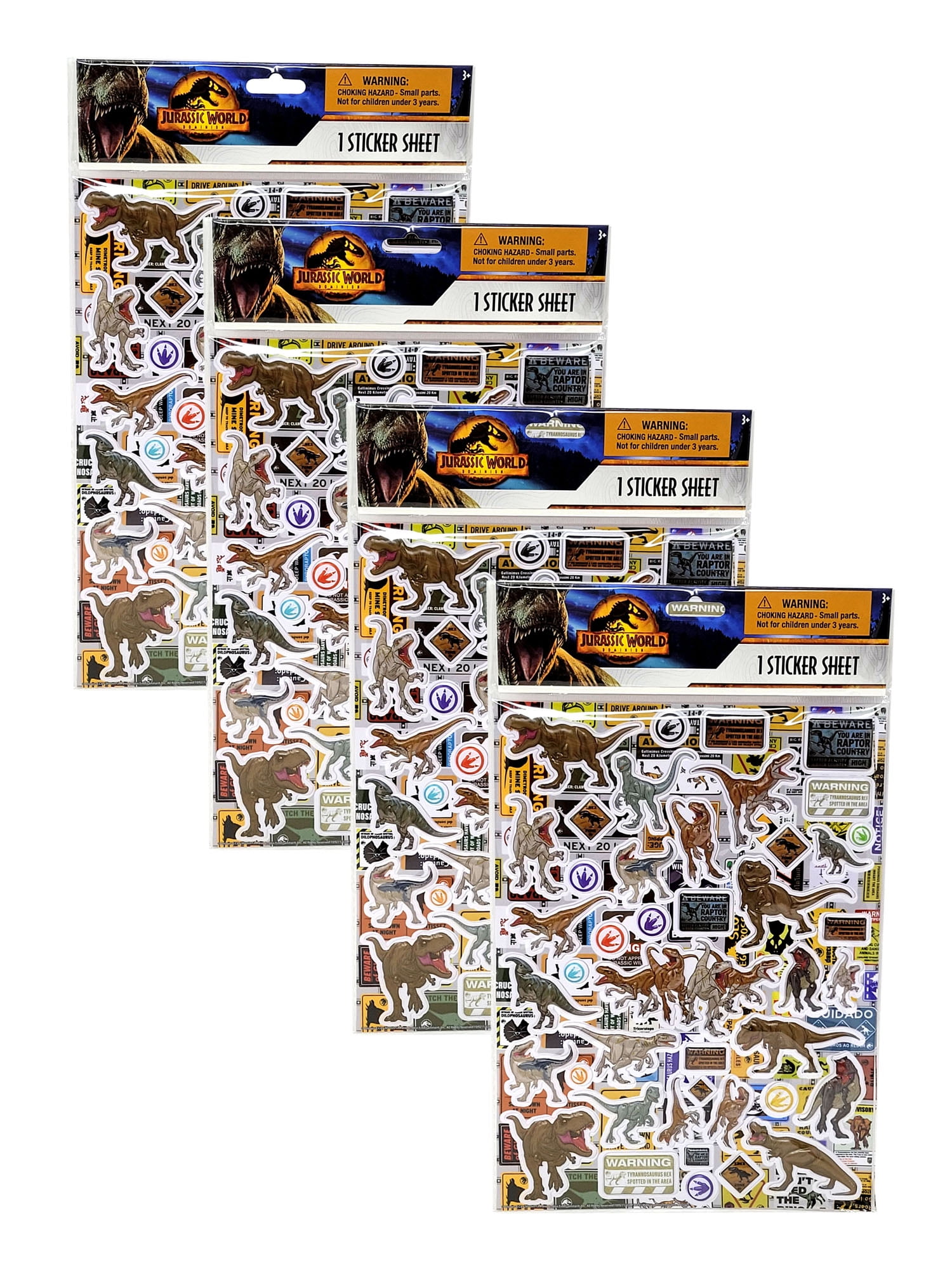 Jurassic World Raised Sticker Sheet 4 Pack Set - Walmart.com