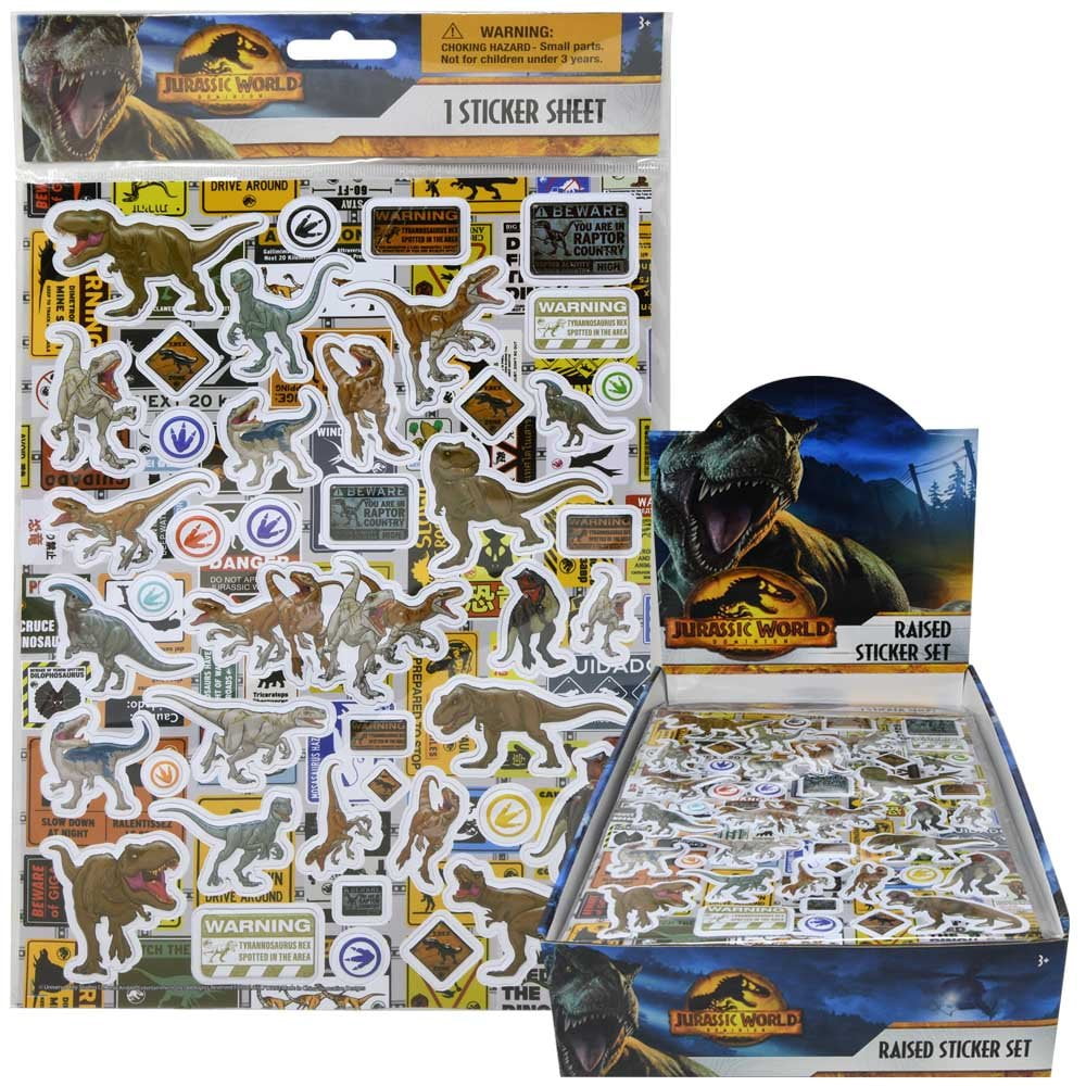 Jurassic World Raised Sticker Sheet in Poly Bag with a Header Card in ...