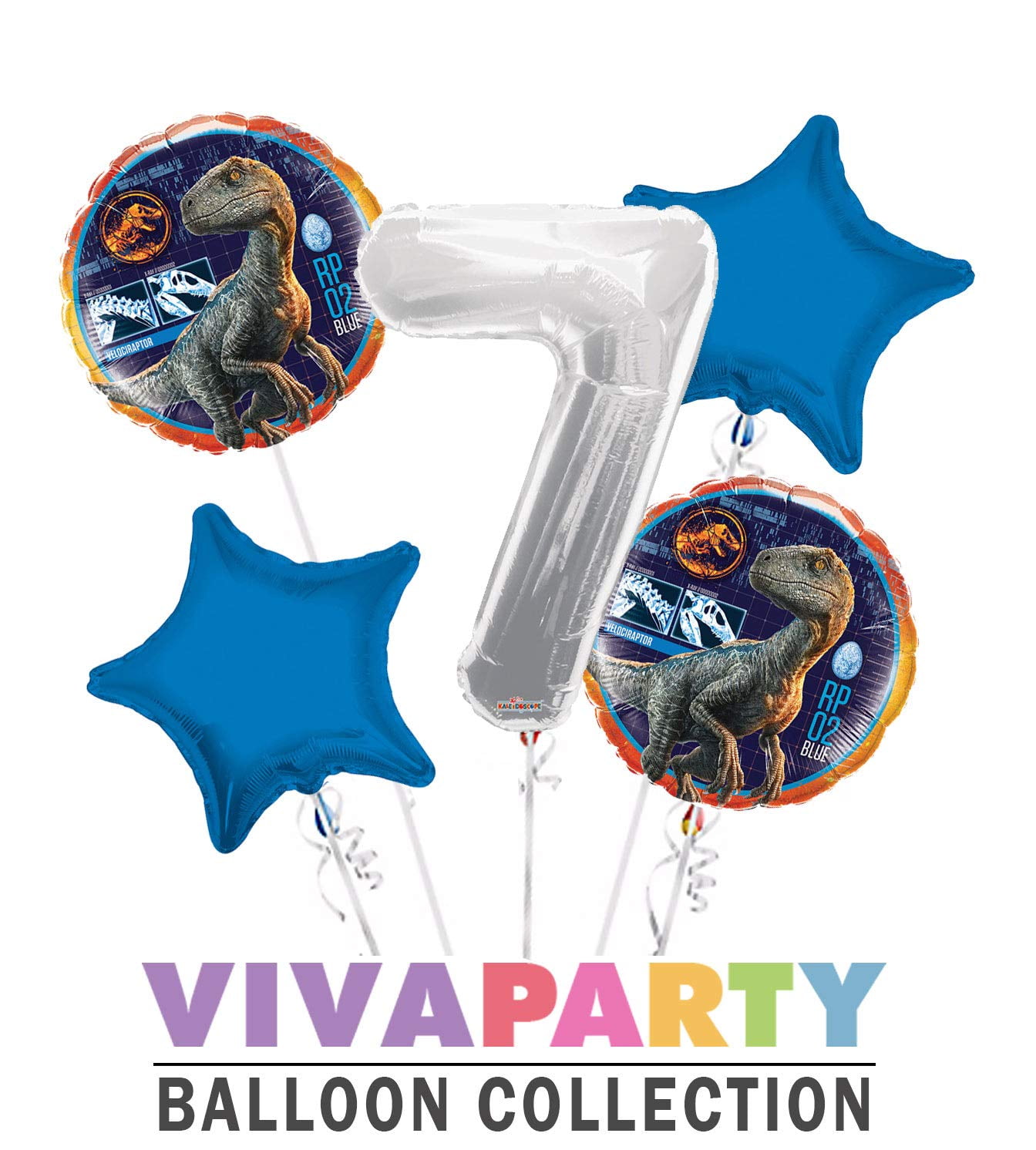 Jurassic World Velociraptor RP 02 Blue Round Balloon Bouquet 5 pc, 7th ...