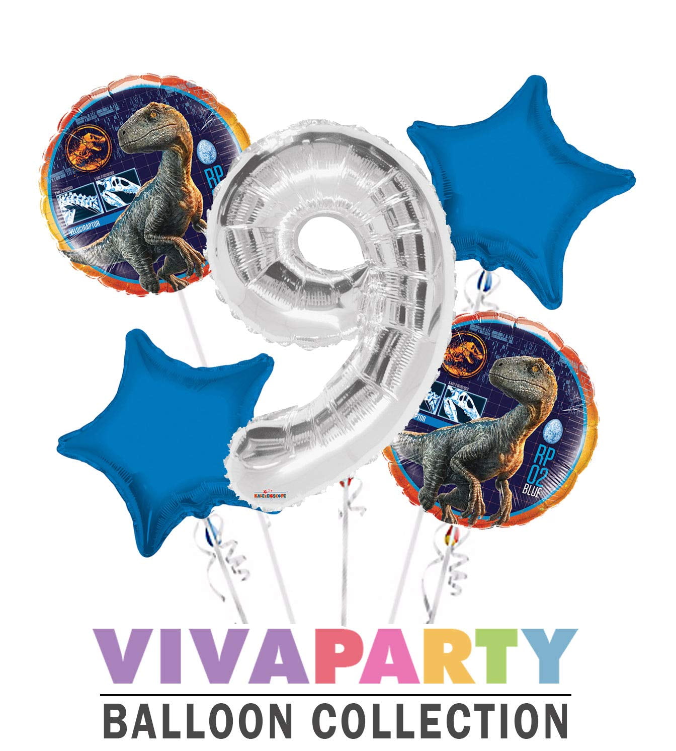 Jurassic World Velociraptor RP 02 Blue Round Balloon Bouquet 5 pc, 9th ...