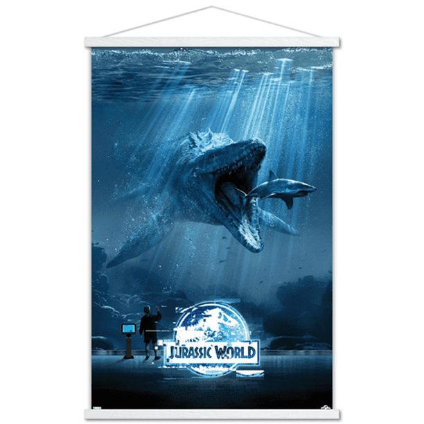 Jurassic World - Water Wall Poster with Wooden Magnetic Frame, 22.375 ...