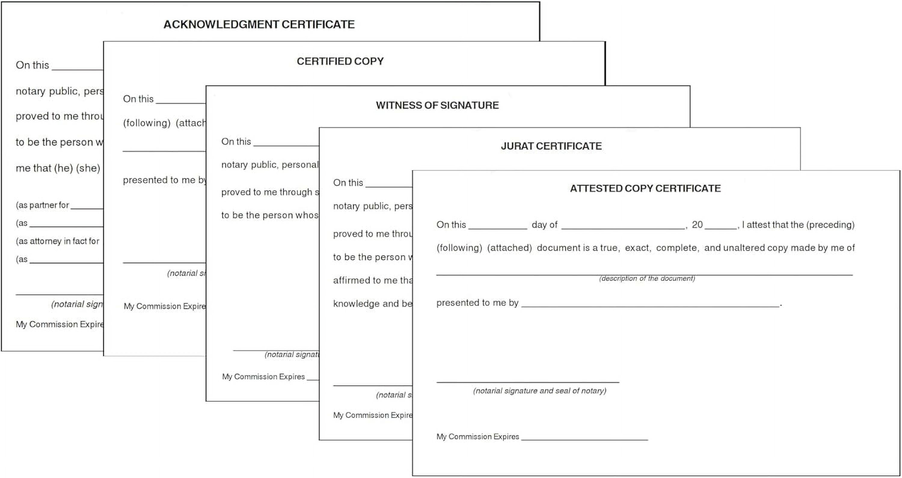 Jurat, Acknowledgment, Attested, Witness, and Certified - Set of 5 ...