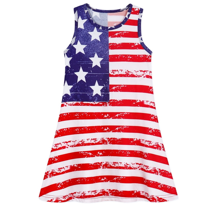 Jurebecia Casual Dress Independence Day Dress for Girls American Flag ...