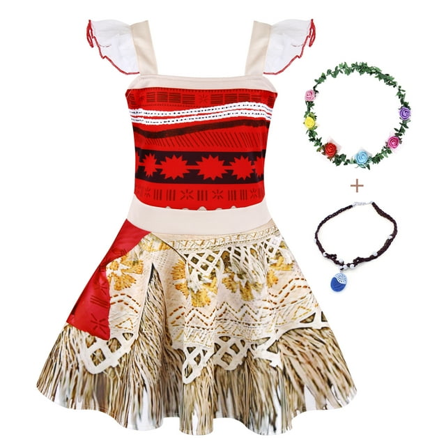Jurebecia Disney Moana Toddler Princess Dress with Accessories, Red ...